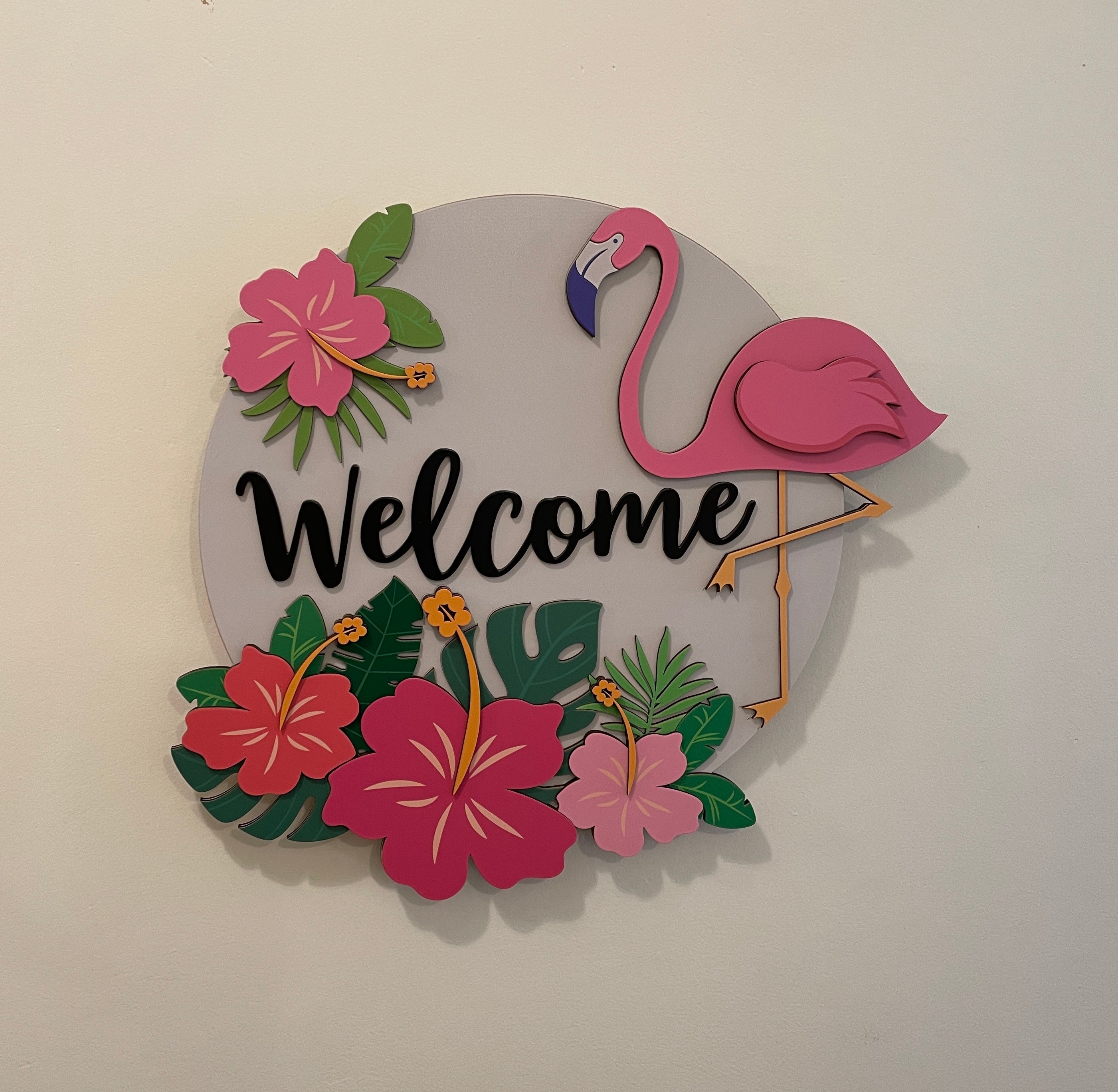 “Welcome” Flamingo Sign – Bespoke Cut Creations